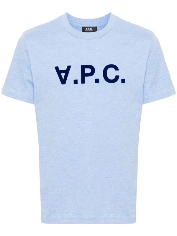 A.p.c. Flocked-logo Cotton T-shirt - Blue