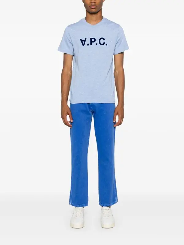 A.p.c. Flocked-logo Cotton T-shirt - Blue