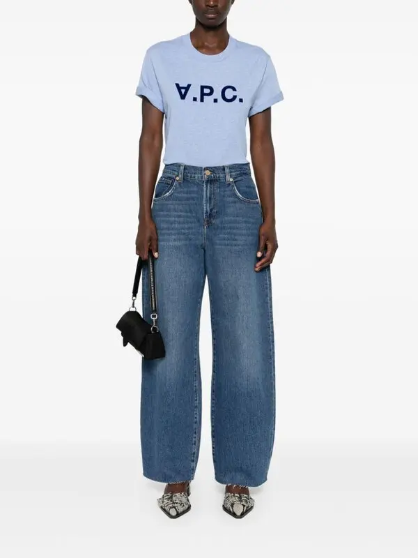 A.p.c. Flocked-logo Cotton T-shirt - Blue
