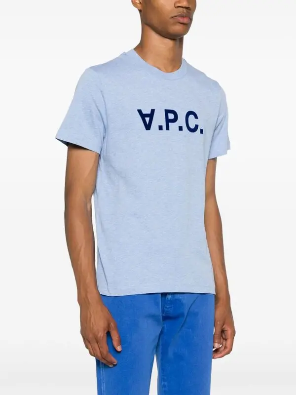 A.p.c. Flocked-logo Cotton T-shirt - Blue