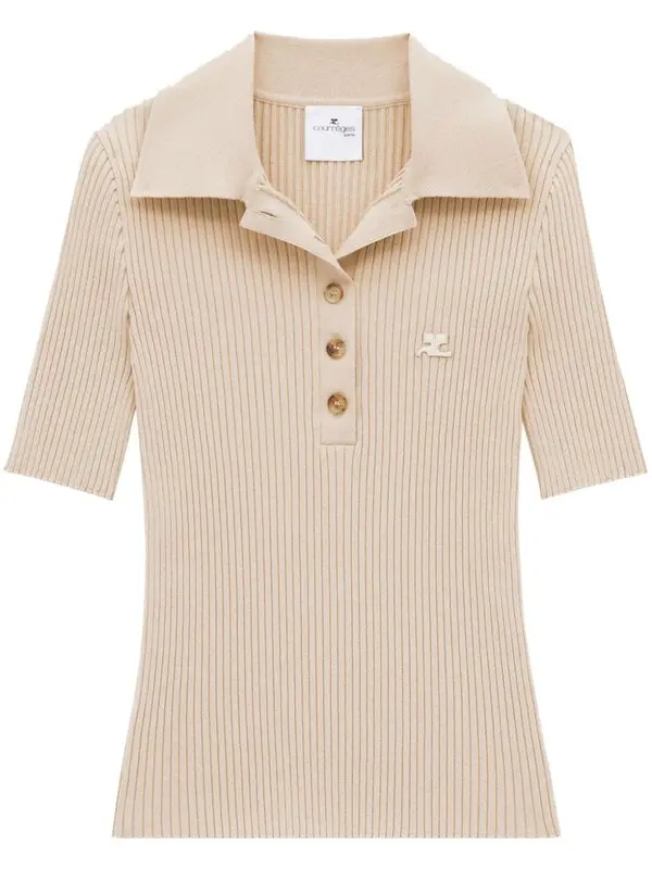 COURREGES Iconic Ribbed-knit Polo Shirt - Neutrals