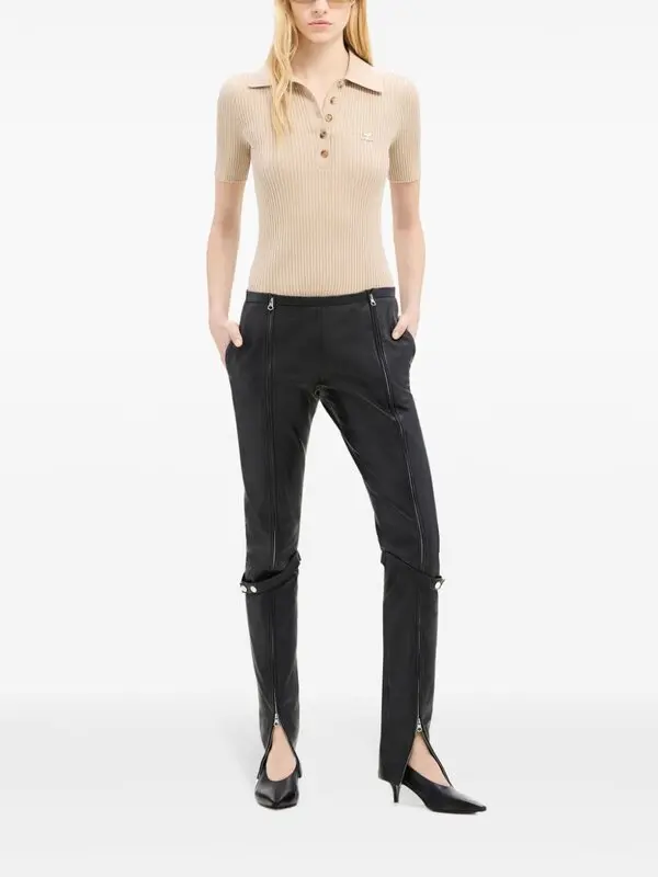 COURREGES Iconic Ribbed-knit Polo Shirt - Neutrals