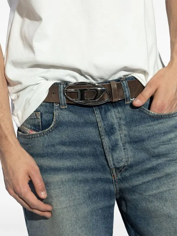 DIESEL® Logo-buckle Leather Belt - Brown