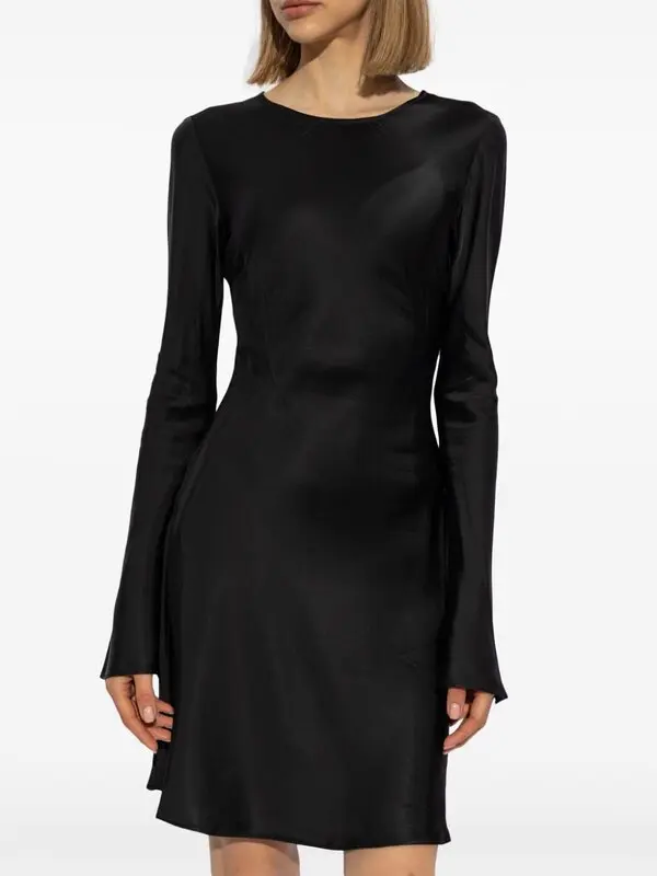 Ganni Flared-Sleeve Satin Mini Dress - Black | Editorialist