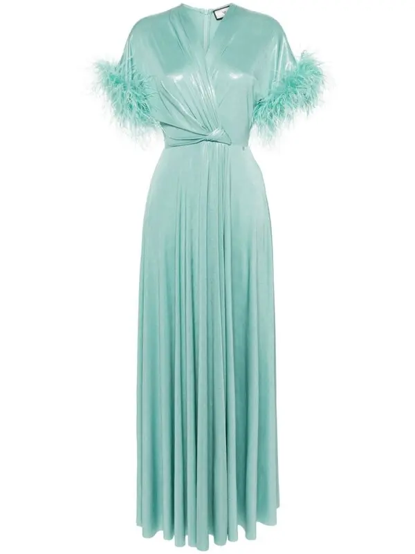 NISSA Feather-trim Lurex Gown