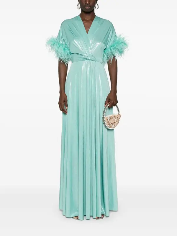 NISSA Feather-trim Lurex Gown