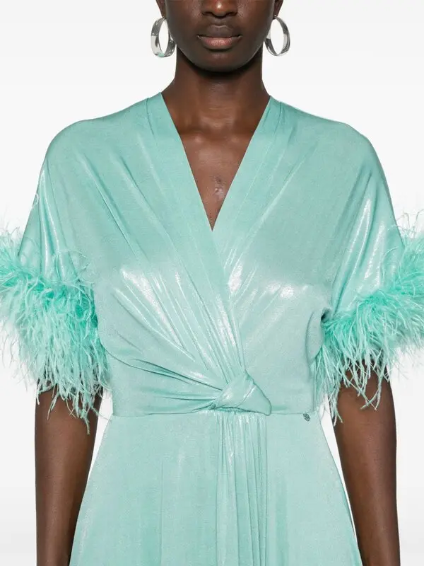 NISSA Feather-trim Lurex Gown