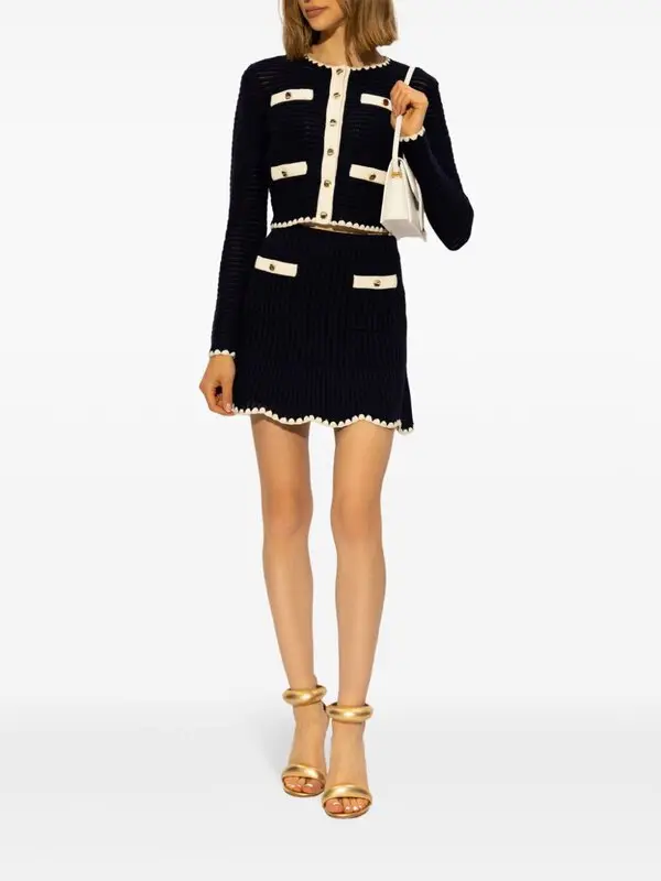 SELF-PORTRAIT Crochet-knit Cropped Cardigan - Blue