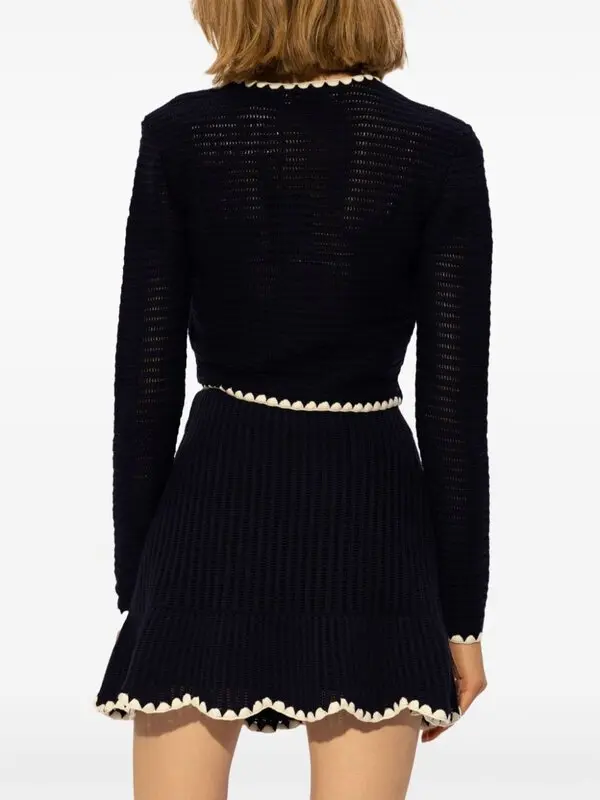 SELF-PORTRAIT Crochet-knit Cropped Cardigan - Blue