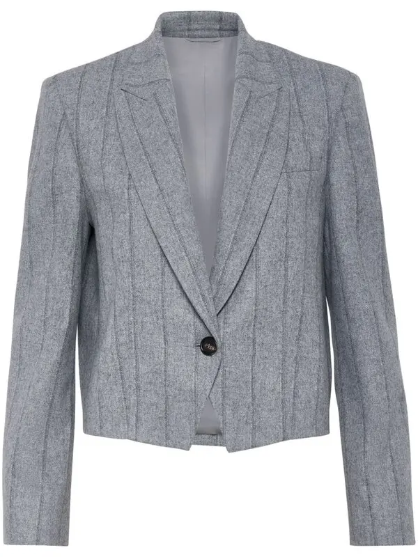 Brunello Cucinelli Striped Cropped Blazer - Grey