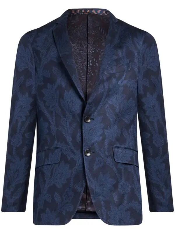 Etro Floral-jacquard Single-breasted Blazer - Blue