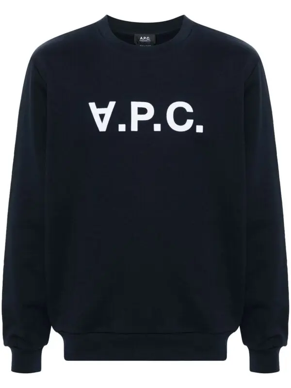 A.p.c. Flocked-logo Cotton Sweatshirt - Blue