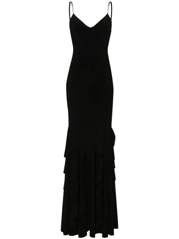 NISSA Ruffled Chiffon Maxi Dress - Black