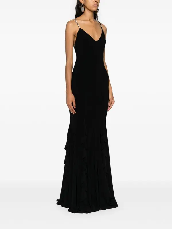NISSA Ruffled Chiffon Maxi Dress - Black