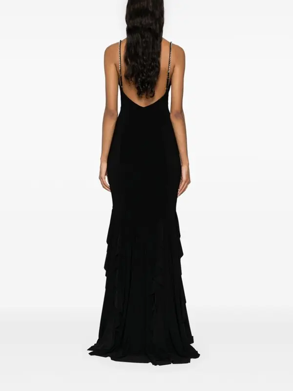 NISSA Ruffled Chiffon Maxi Dress - Black