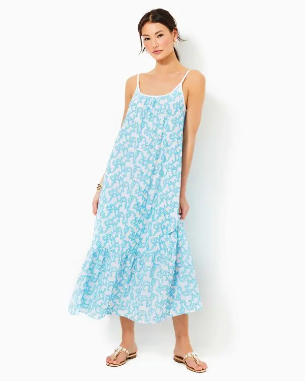 Lilly Pulitzer Amerie Embroidered Midi Dress - Lunar Blue Flamingle  Embroidered Cotton | Editorialist