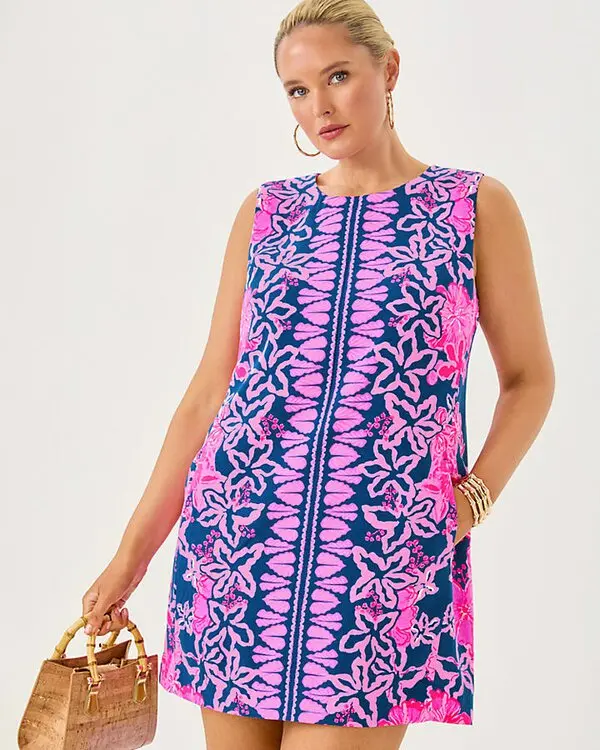 LILLY PULITZER Edita Shift Mini Dress - Starlight Navy Once And Floral Engineered Woven Shift