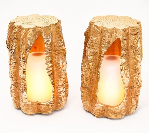 HOME 365 Set Of 2 Resin Tree Stumps W/ Flicker Candles - One-color
