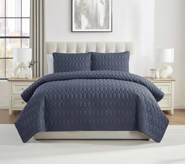 VCNY HOME Diamond 3pc Textured Quilt Set, Full/ Queen - One-color