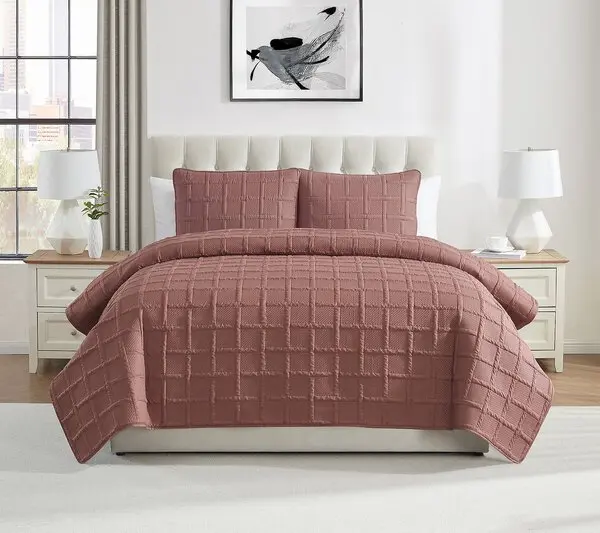 VCNY HOME Solid 3pc Square Textured Quilt Set, Ing - One-color