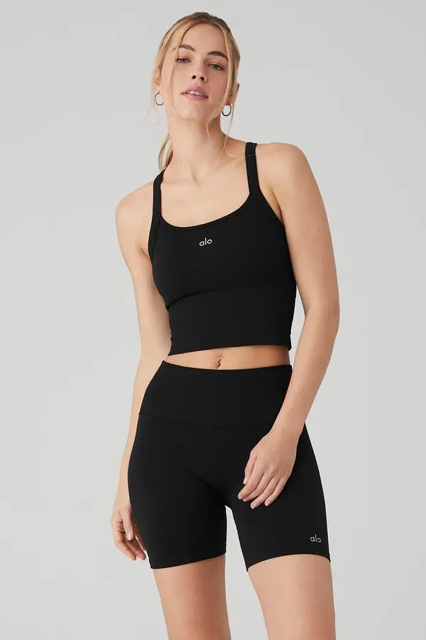 Alo Yoga Seamless Ribbed Favorite Bra Tank Top In Size - Black