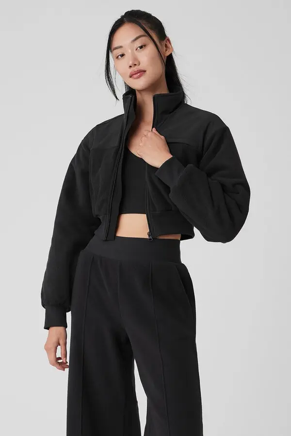 Alo Yoga Polar Fleece Cropped Wintry Mix Jacket - Black | Editorialist