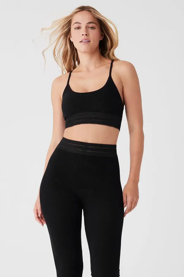 Alo Yoga Seamless Luxe Terry Cuddle Bra In Size - Black | Editorialist