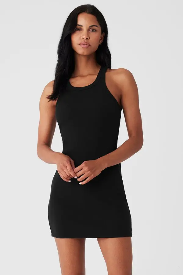 Alo Yoga Goddess Ribbed Go-To Dress In Size - Black | Editorialist