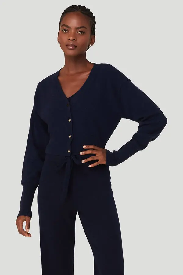 Alo Yoga Cashmere Jet Set Cardigan Sweatshirt In Blue, Size - Navy