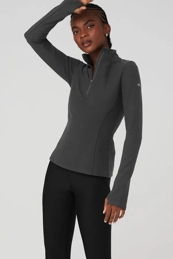 Alo Yoga Alosoft 1/2 Zip Rapid Pullover Top In Grey - Anthracite