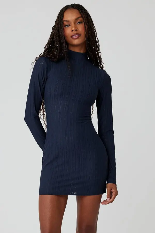 Alo Yoga Euphoria Long Sleeve Dress In Blue, Size - Navy | Editorialist