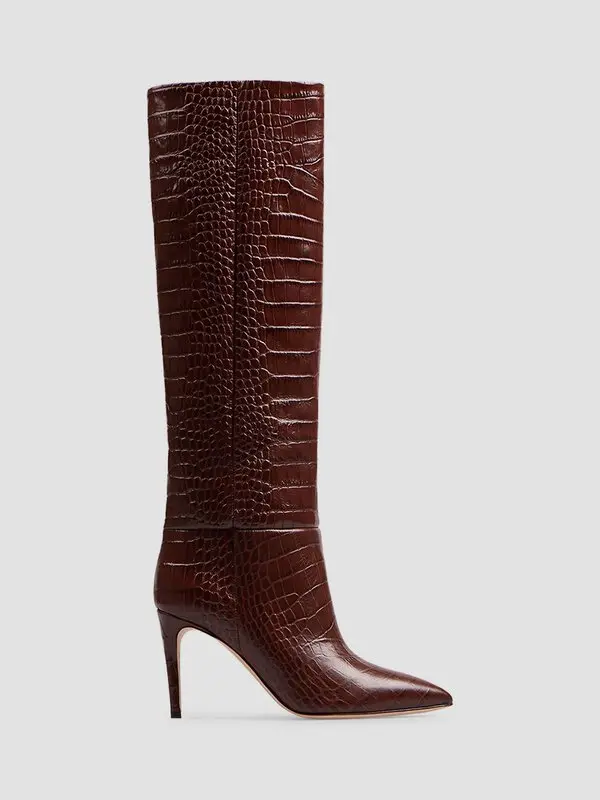 Paris Texas Stiletto 85mm Crocodile-embossed Leather Boots - Brown