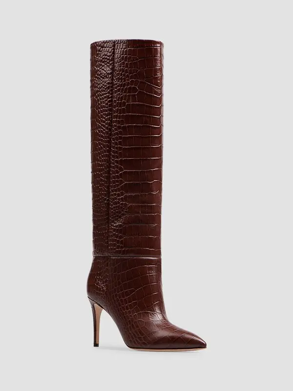 Paris Texas Stiletto 85mm Crocodile-embossed Leather Boots - Brown