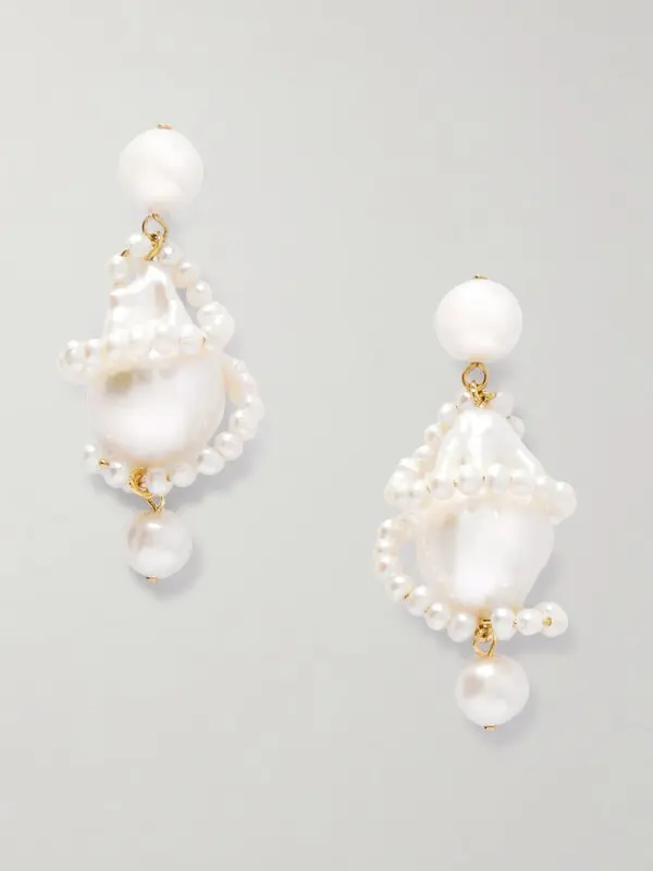 Completedworks Carvings Recycled Vermeil Pearl Earrings - Gold
