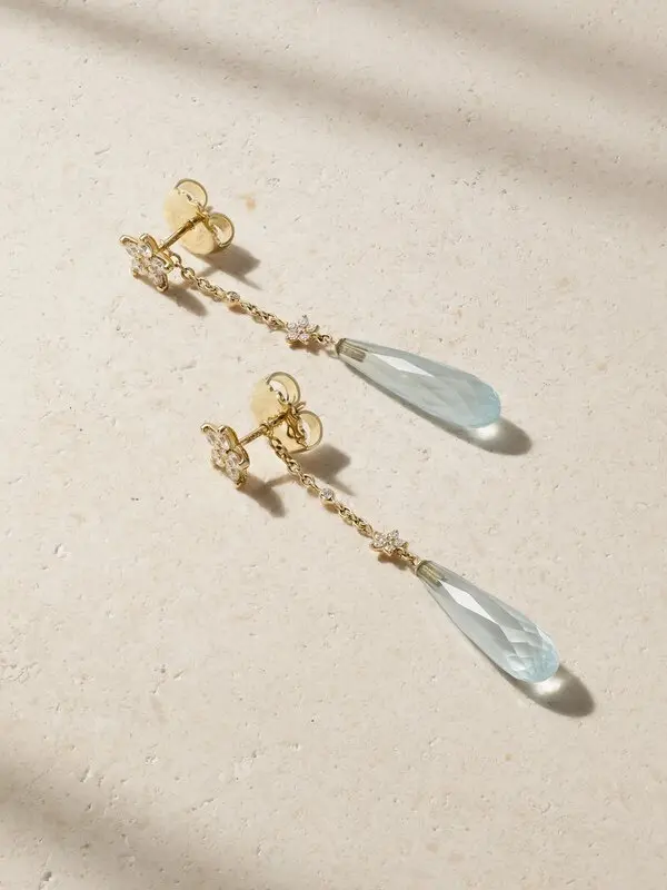OLE LYNGGAARD COPENHAGEN Shooting Stars 18-karat Aquamarine And Diamond Drop Earrings - Gold