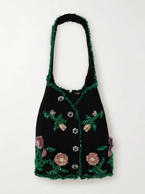 Balmain Embellished Wool Mini Dress - Black