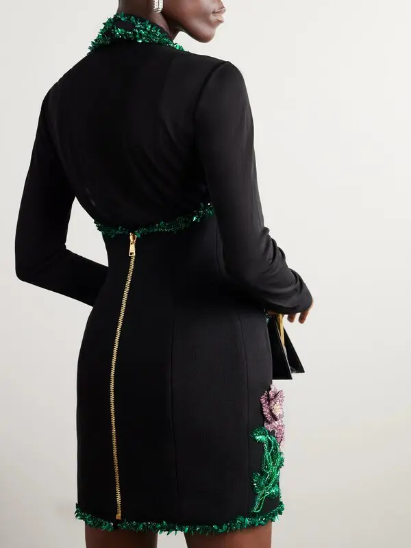 Balmain Embellished Wool Mini Dress