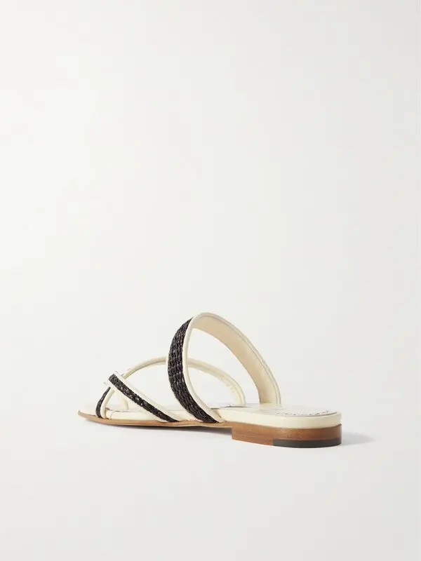 Manolo Blahnik Susara Raffia And Leather Sandals - Neutrals