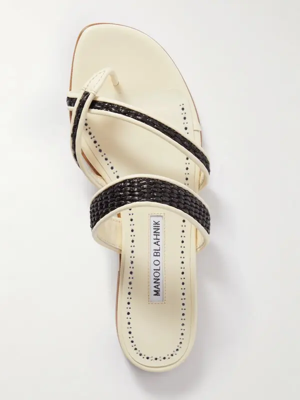 Manolo Blahnik Susara Raffia And Leather Sandals - Neutrals