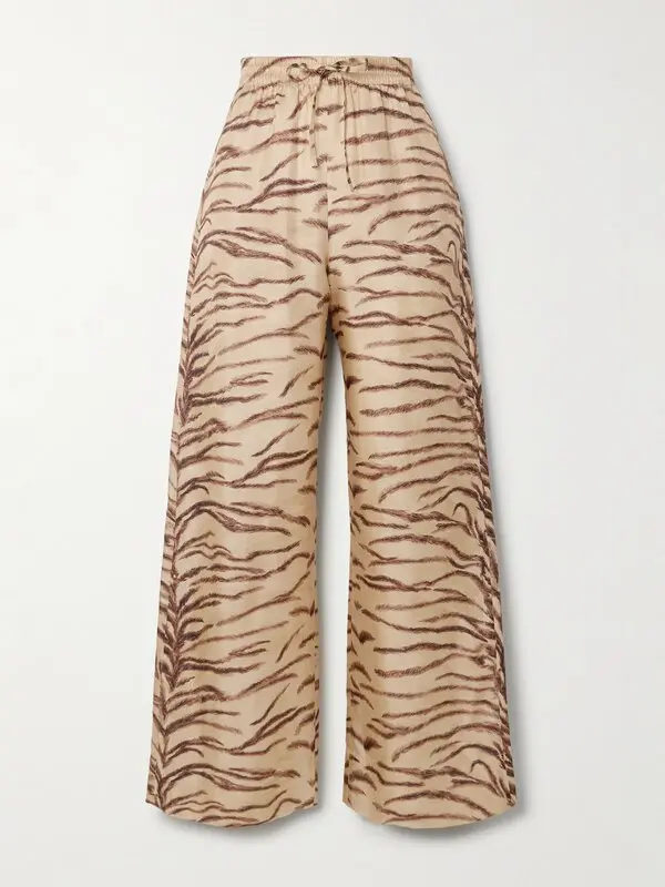 Stella McCartney Tiger-print Wide-leg Pants - Neutrals