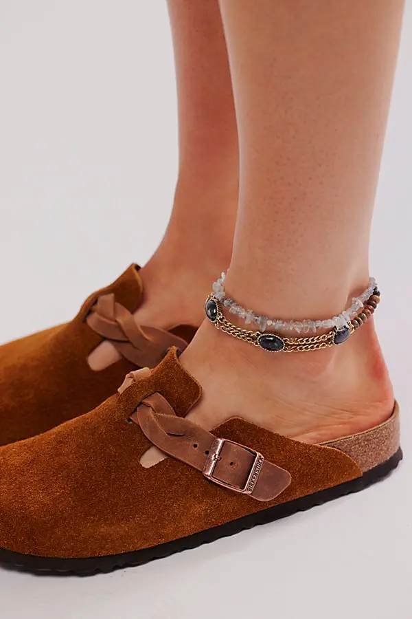 BIRKENSTOCK Boston Braid Clogs - Taupe Suede