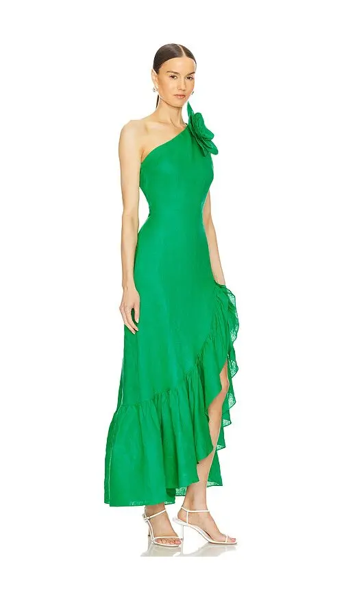 Yumi Kim One-shoulder Floral Accent Midi Dress - Linen Green