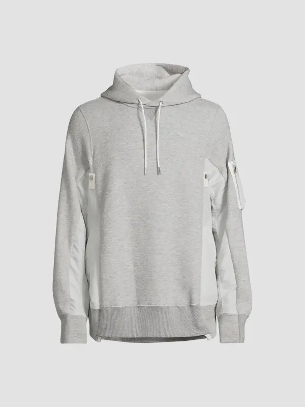 Sacai Sponge Sweat Mixed-media Cotton-blend Hoodie - Light Grey