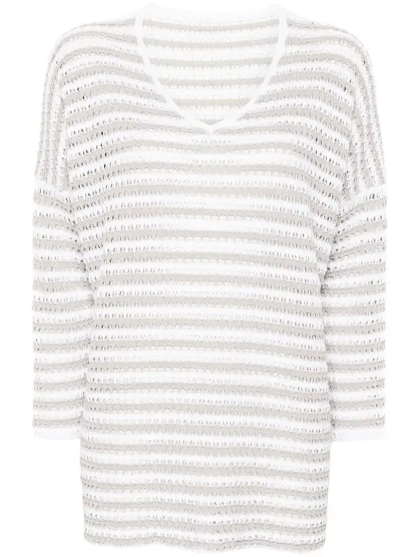LE TRICOT PERUGIA Stripe Open-knit Jumper - White