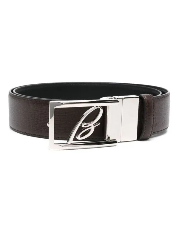 Brioni Leather Belt With Logo Buckle - Brown