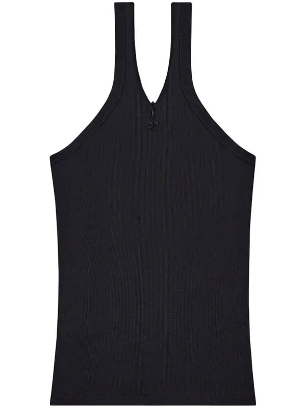 COURREGES Logo-embroidered Ribbed Tank Top - Black