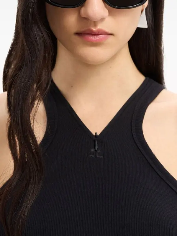 COURREGES Logo-embroidered Ribbed Tank Top - Black