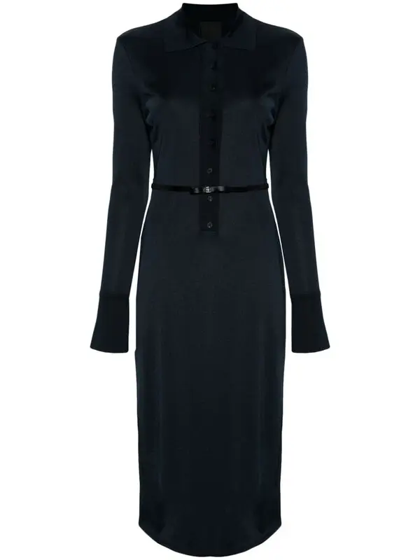 Givenchy Belted Polo-collar Midi Dress - Blue