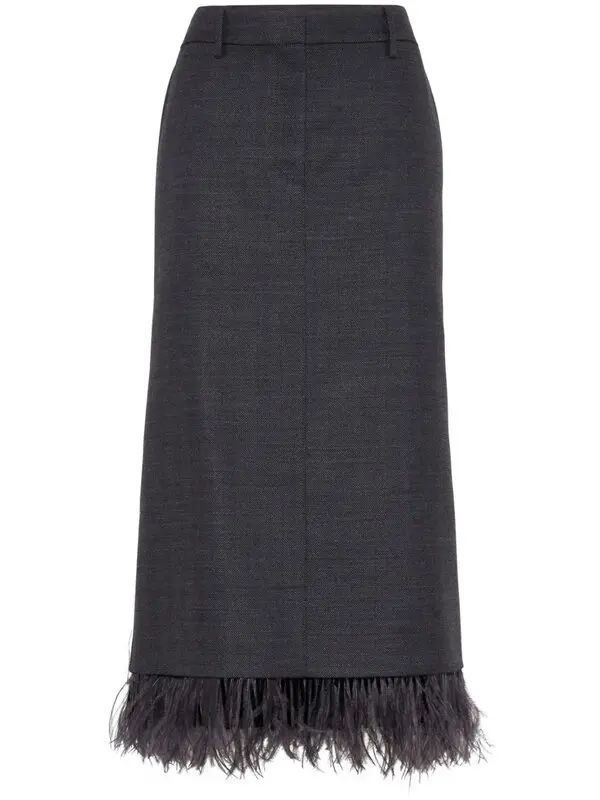 Brunello Cucinelli Feather-trimmed Wool Skirt