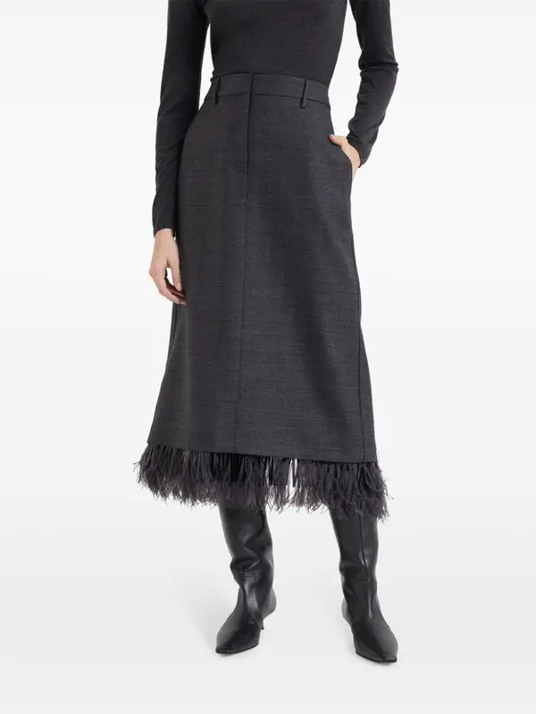 Brunello Cucinelli Feather-trimmed Wool Skirt